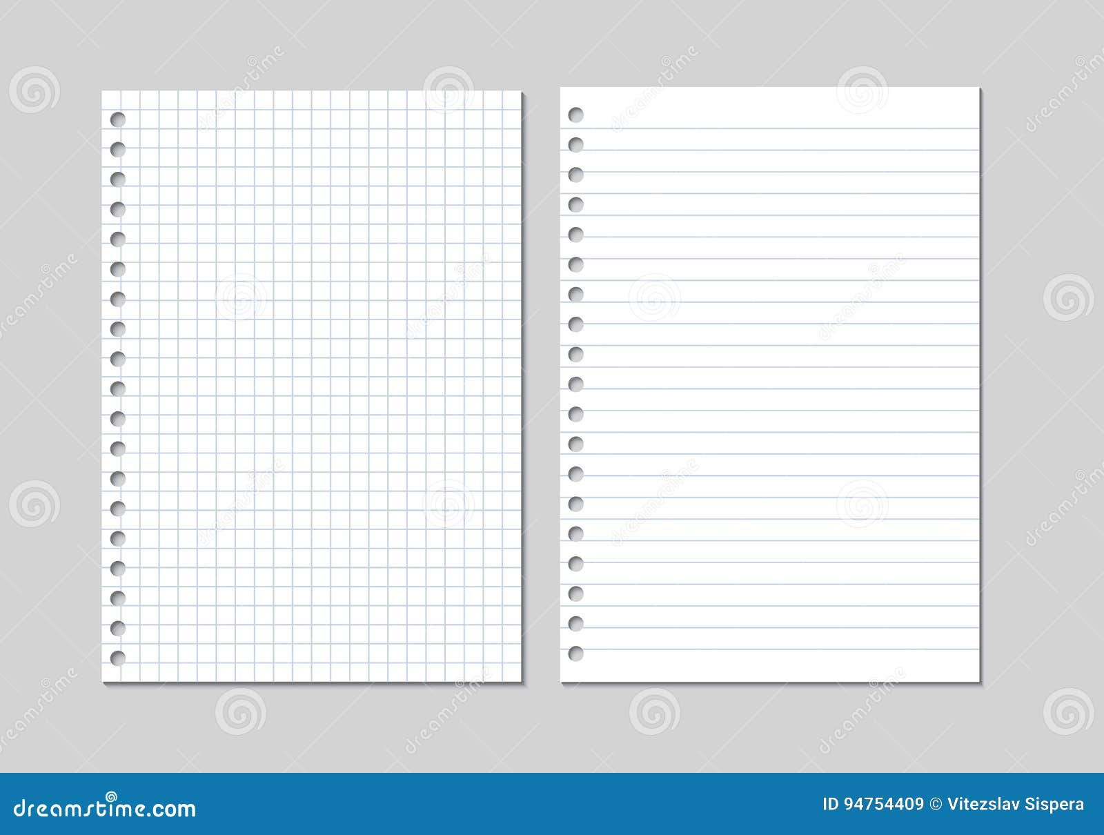 Set of Two Realistic Illustration of Blank Sheets of Square and Lined ...