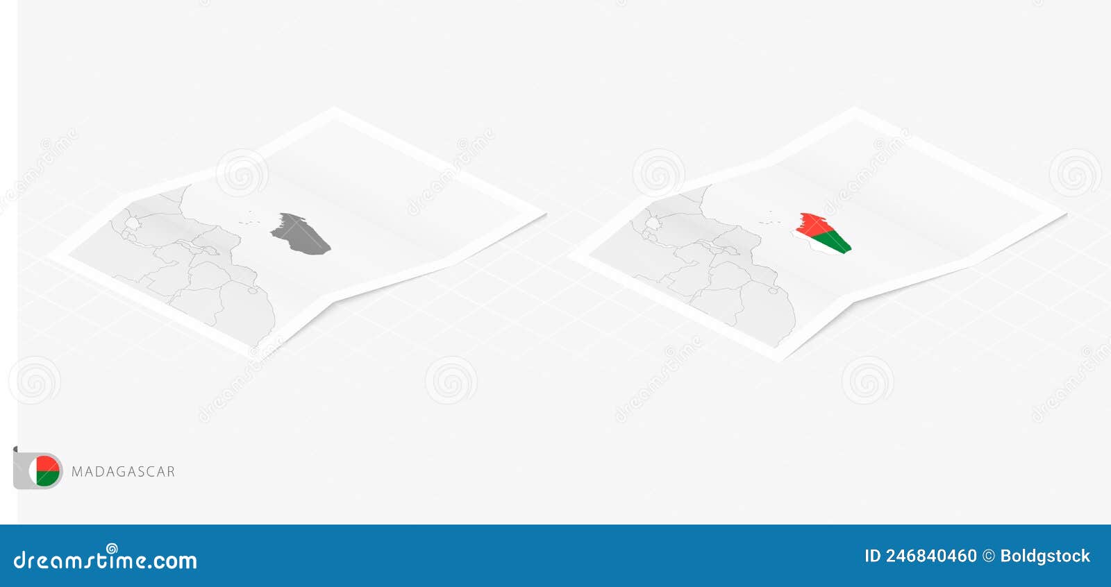 Set Of Two Realistic Map Of Madagascar With Shadow. The Flag And Map Of ...