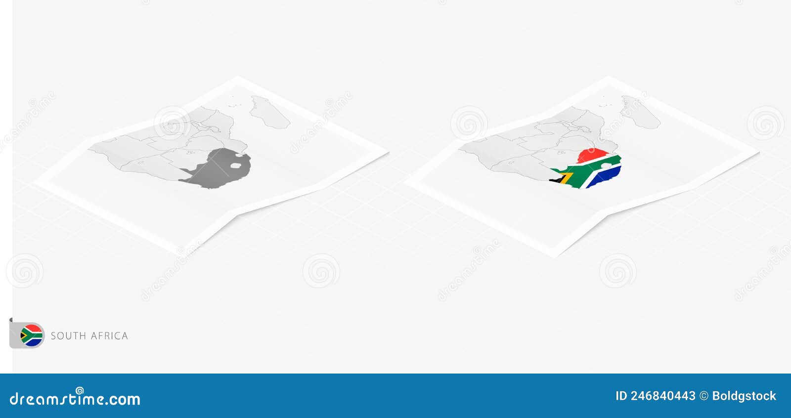 Set of Two Realistic Map of South Africa with Shadow. the Flag and Map ...