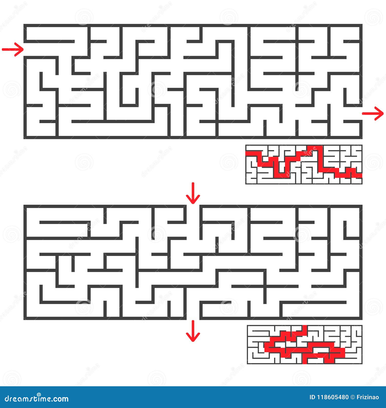 A Set of Two Rectangular Mazes with an Entrance and an Exit. Simple ...