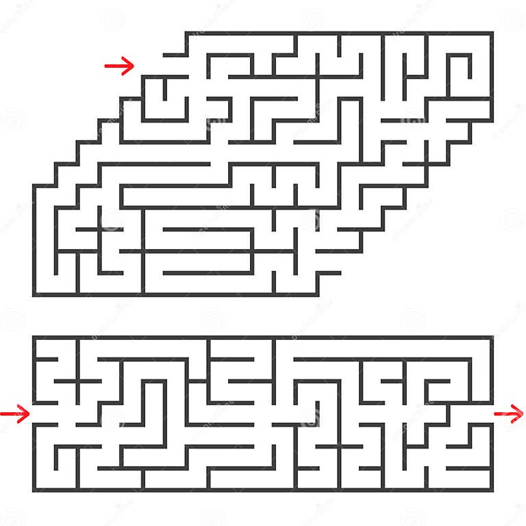 A Set of Two Rectangular Mazes with an Entrance and an Exit. Simple ...