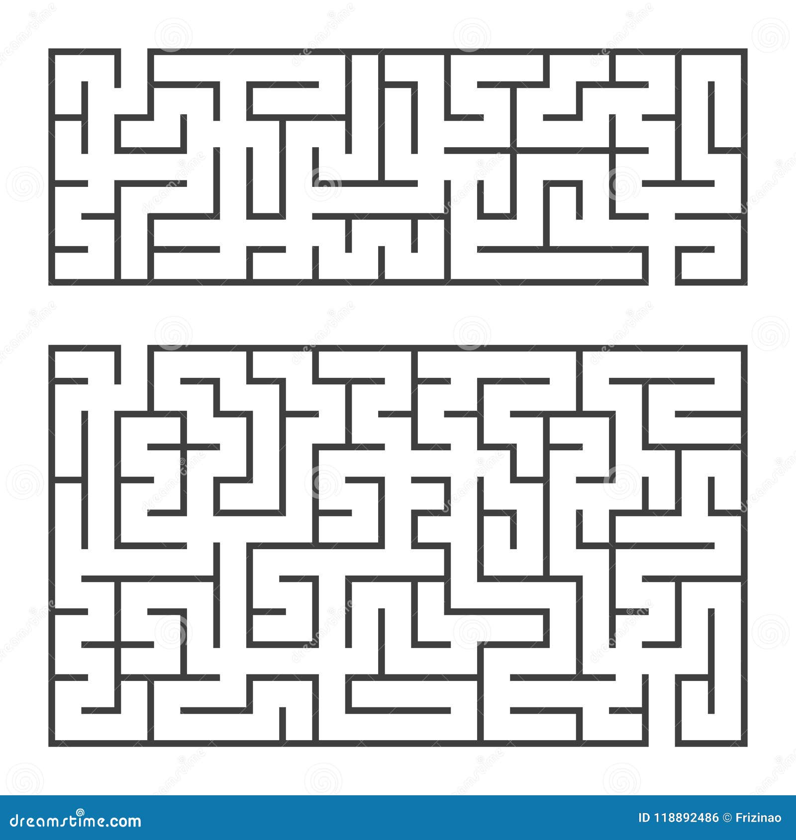 A Set of Two Rectangular Mazes with an Entrance and an Exit. Simple ...