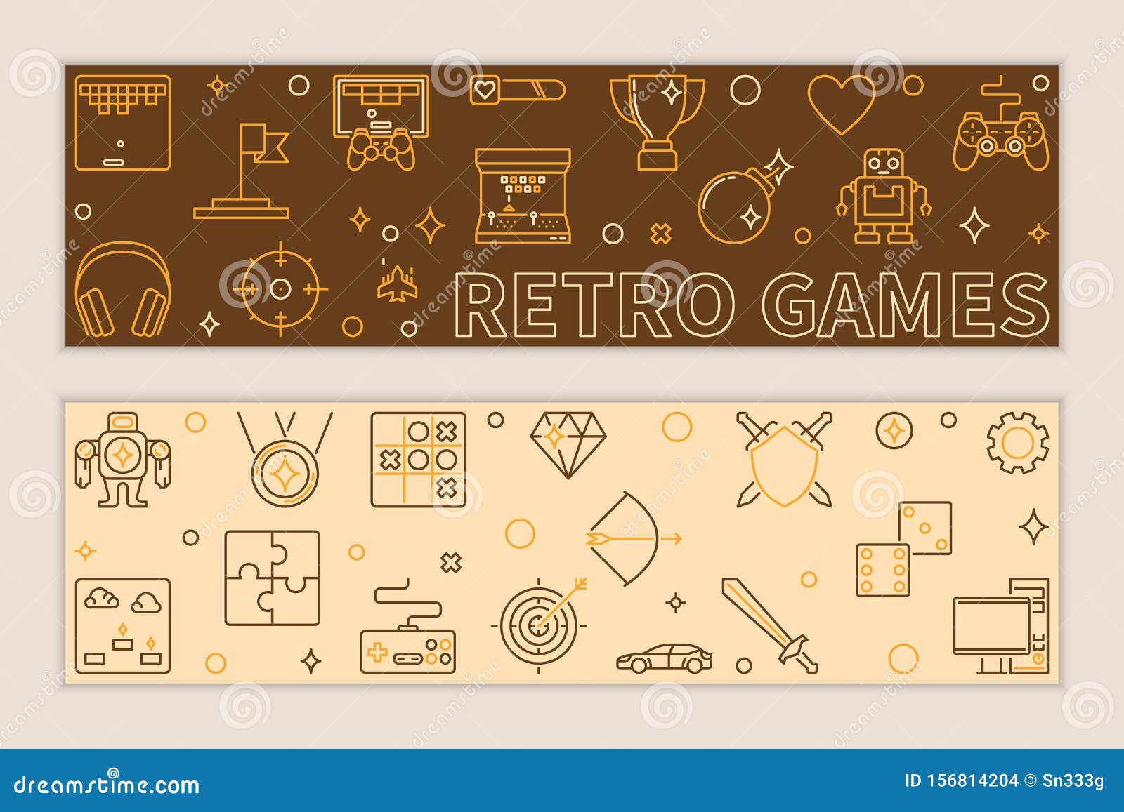 Set of Two Retro Games Linear Banners. Vector Illustration Stock Vector ...