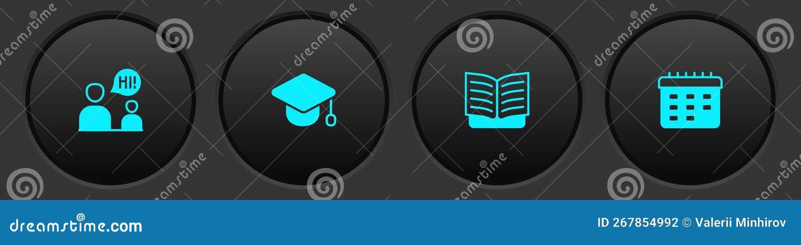 Set Two Sitting Men Talking, Graduation Cap, Open Book and School ...