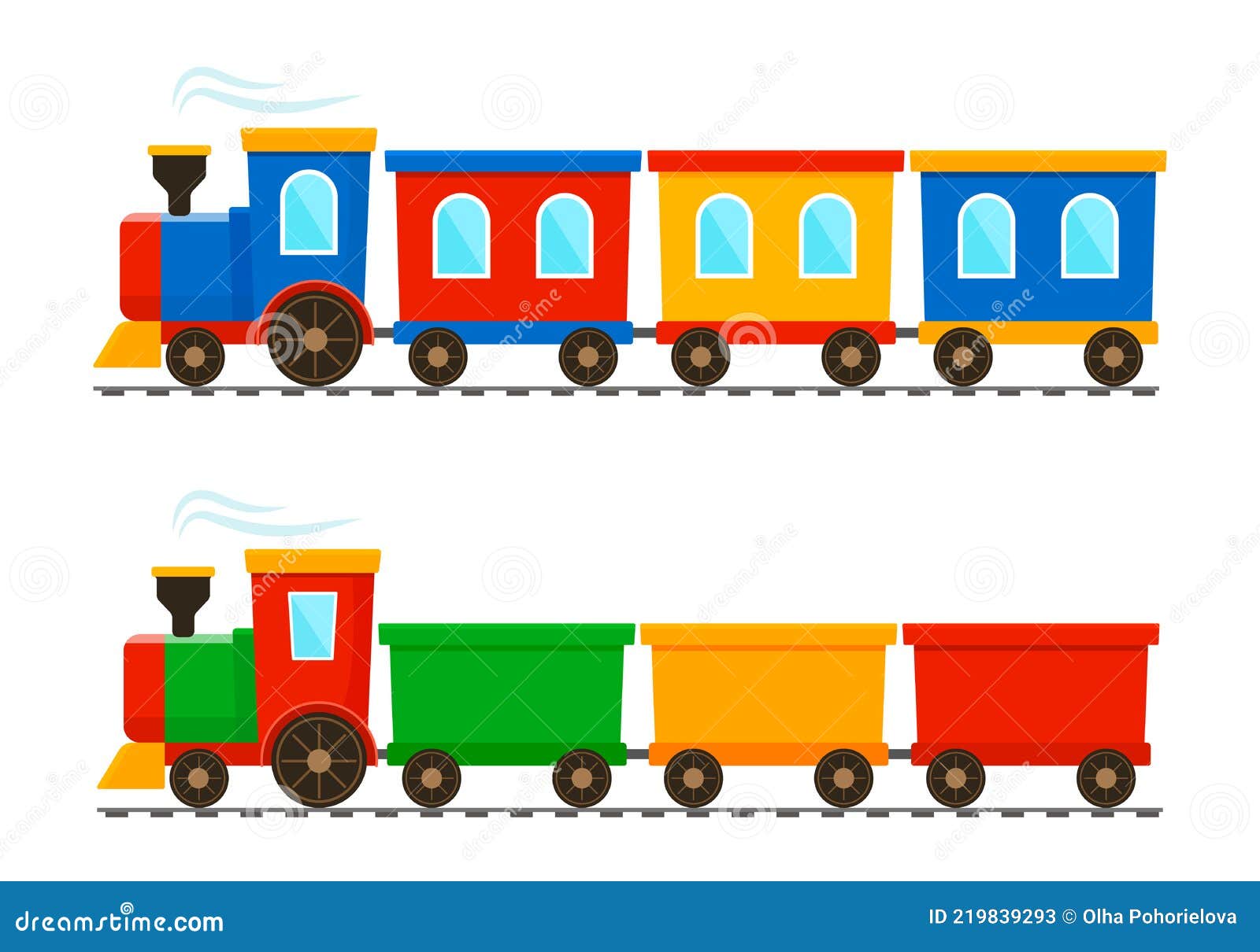 Set of Two Trains, Passenger and Cargo. Icon of a Children`s Toy Stock ...