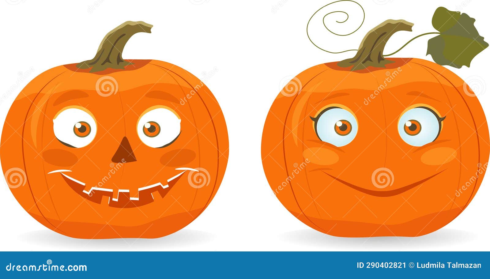 Set of Two Vector Drawn Pumpkins for Halloween. Nice Characters Stock ...