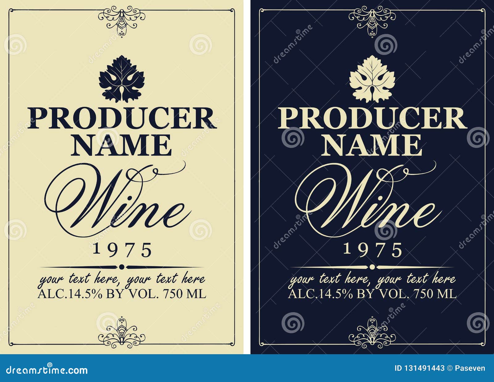 Set of Two Wine Labels with Vine Leaves Stock Vector - Illustration of ...