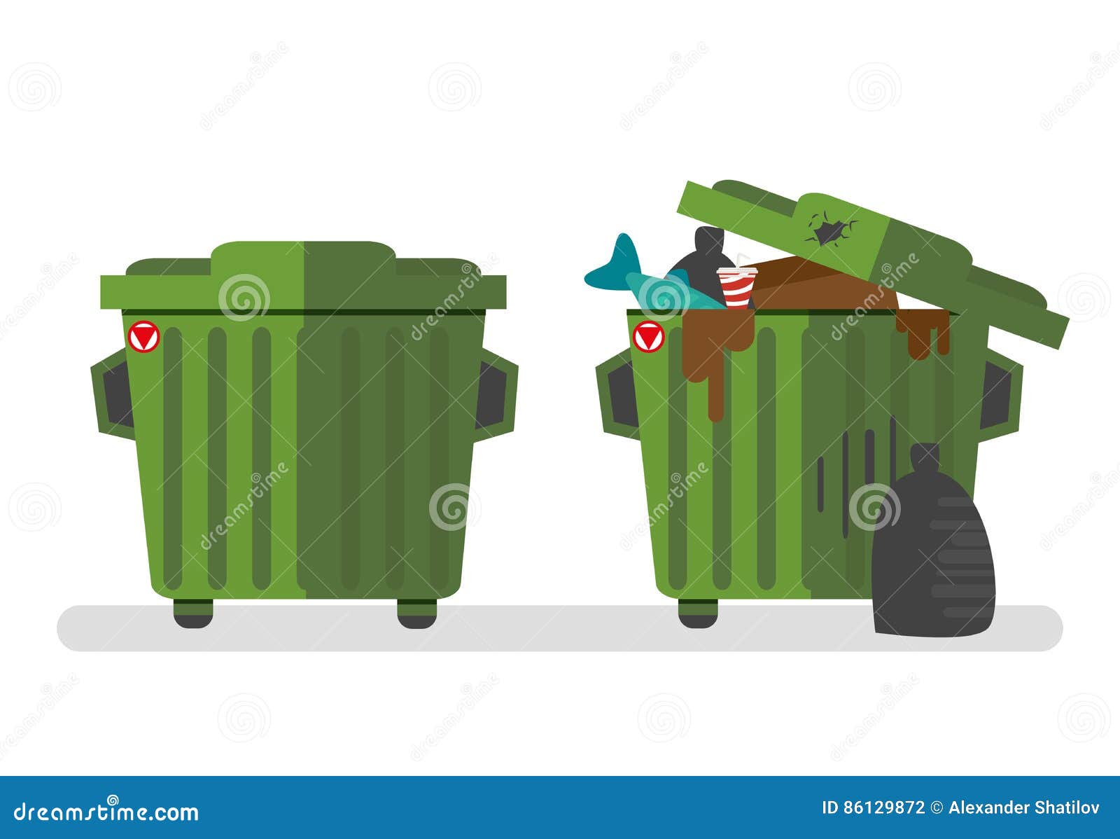 Set of Two Waste Containers, Empty and Full of Waste. Vector ...