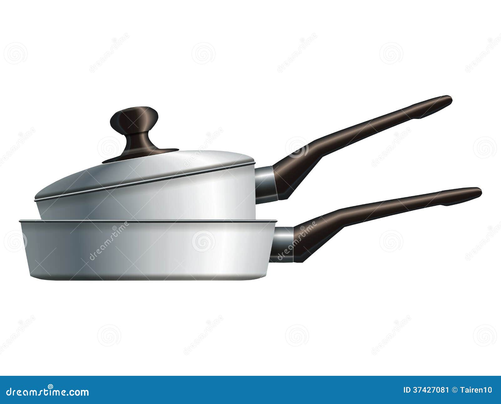Set of Two White Frying Pans Stock Vector - Illustration of metal ...
