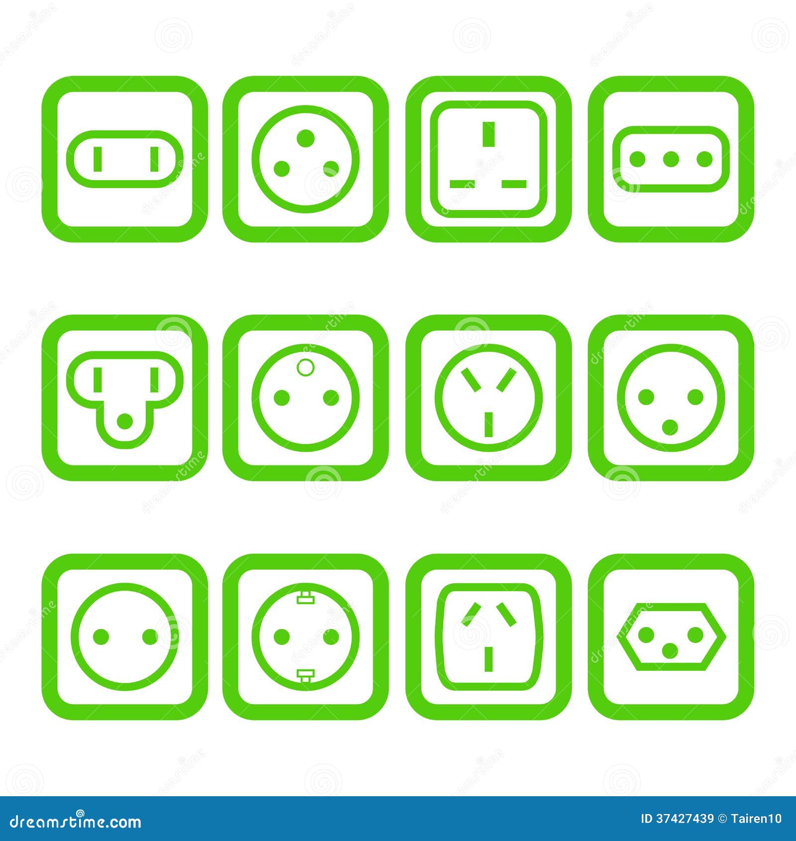 Set of 12 Types of Electricity Outlets Stock Vector - Illustration of ...