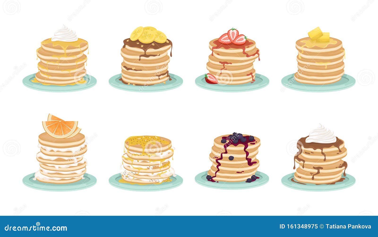 Set of 8 Types of Pancakes. a Stack of Fried Pancakes on the Plate ...