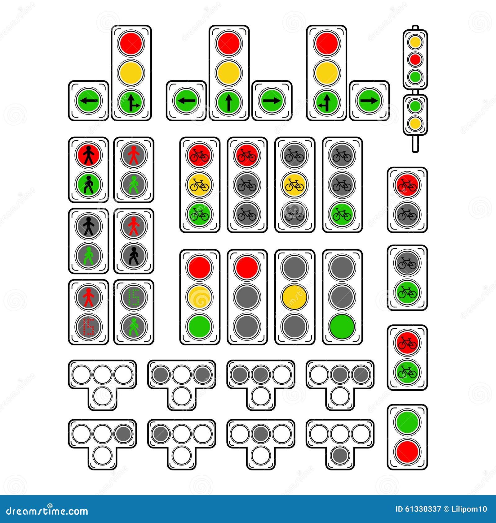 Set Of Types Traffic Lights Stock Vector - Image: 61330337