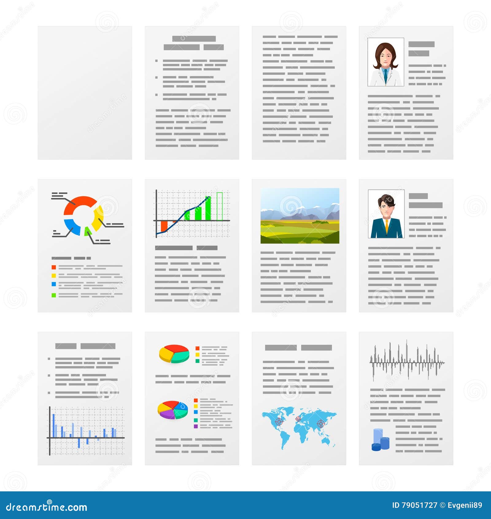 Set of Typical Office Documents on White Stock Illustration ...