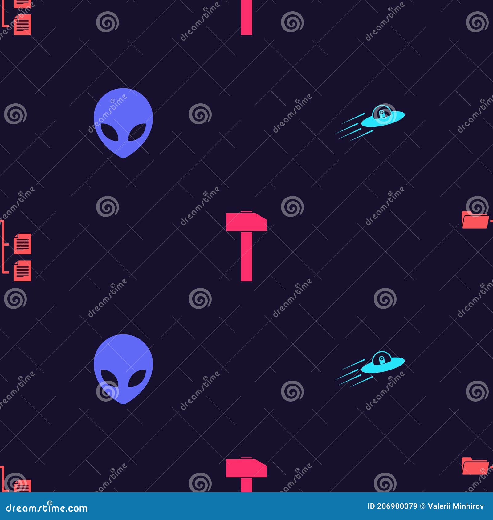 Set UFO Flying Spaceship and Alien, Alien, Hammer and Folder Tree on ... Set UFO Flying Spaceship and Alien, Alien, Hammer and Folder Tree on ...