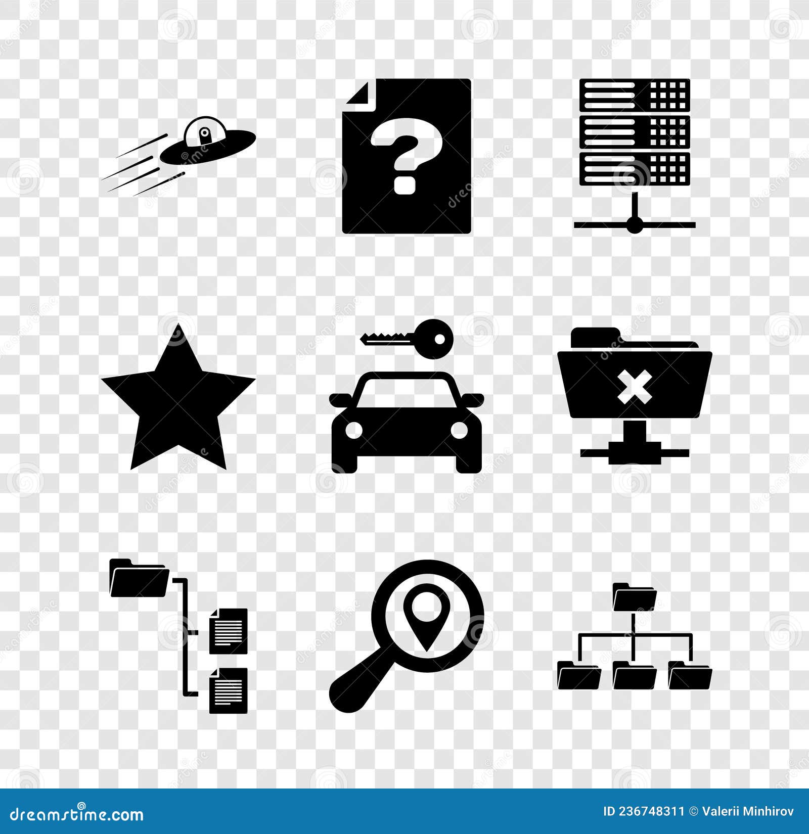 Set UFO Flying Spaceship and Alien, Unknown Document, Server, Data, Web ... Set UFO Flying Spaceship and Alien, Unknown Document, Server, Data, Web ...