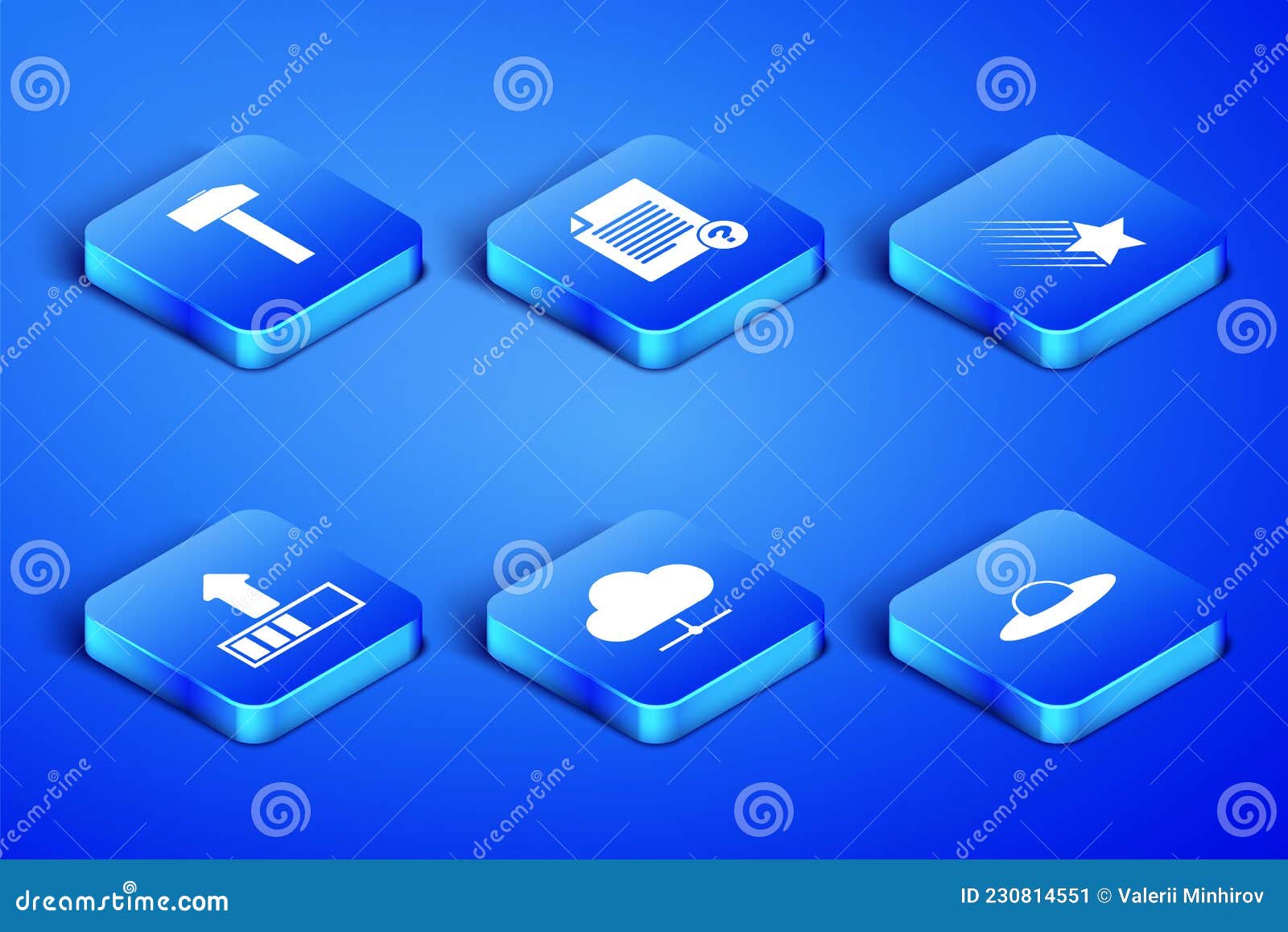 Set UFO Flying Spaceship, Hammer, Network Cloud Connection, Loading, Unknown Document and ...