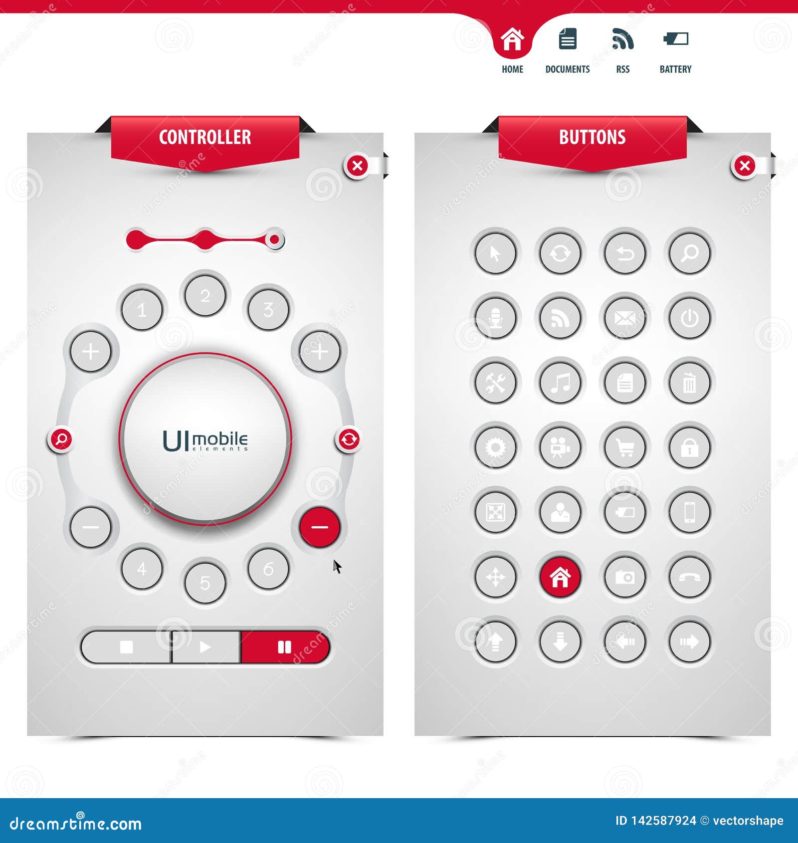 Set of Ui Controllers and Buttons Stock Vector - Illustration of smart ...