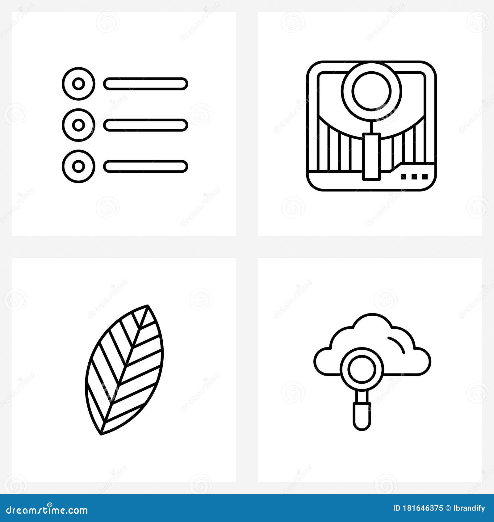 Set of 4 UI Icons and Symbols for Bullets, Search, List, Analytic, Lab ...