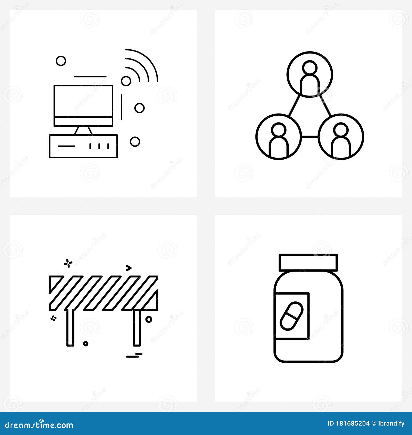 Set of 4 UI Icons and Symbols for Computer, Labour Day, Network, Group ...
