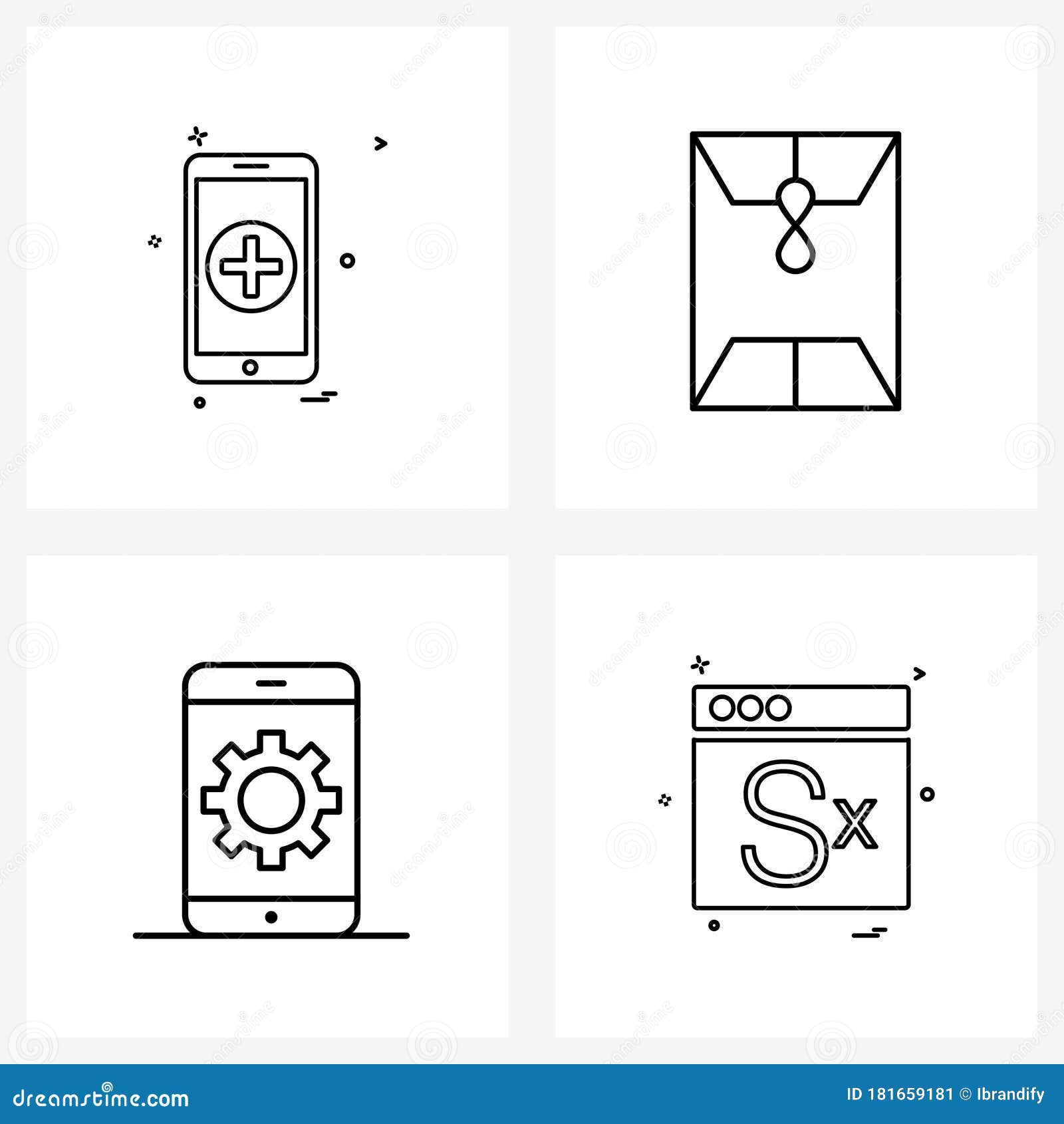 Set of 4 UI Icons and Symbols for Mobile; Mobile Engineering; Envelope ...