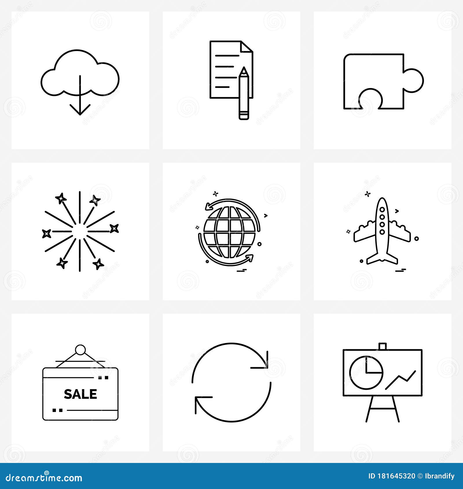 Set of 9 UI Icons and Symbols for Plane, World, Solution, Global, Globe ...