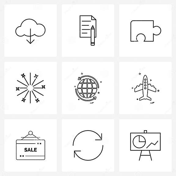 Set of 9 UI Icons and Symbols for Plane, World, Solution, Global, Globe ...