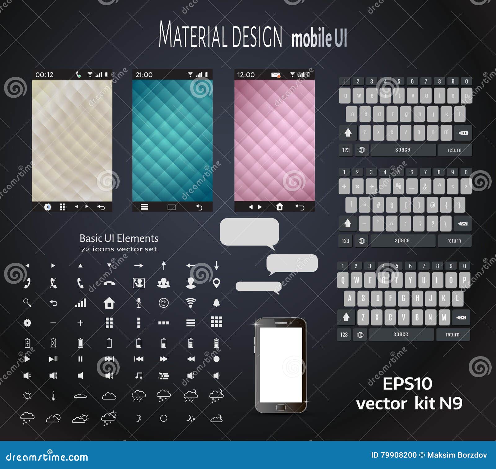 Set Of Ui Material Design Background Vector Illustration ...