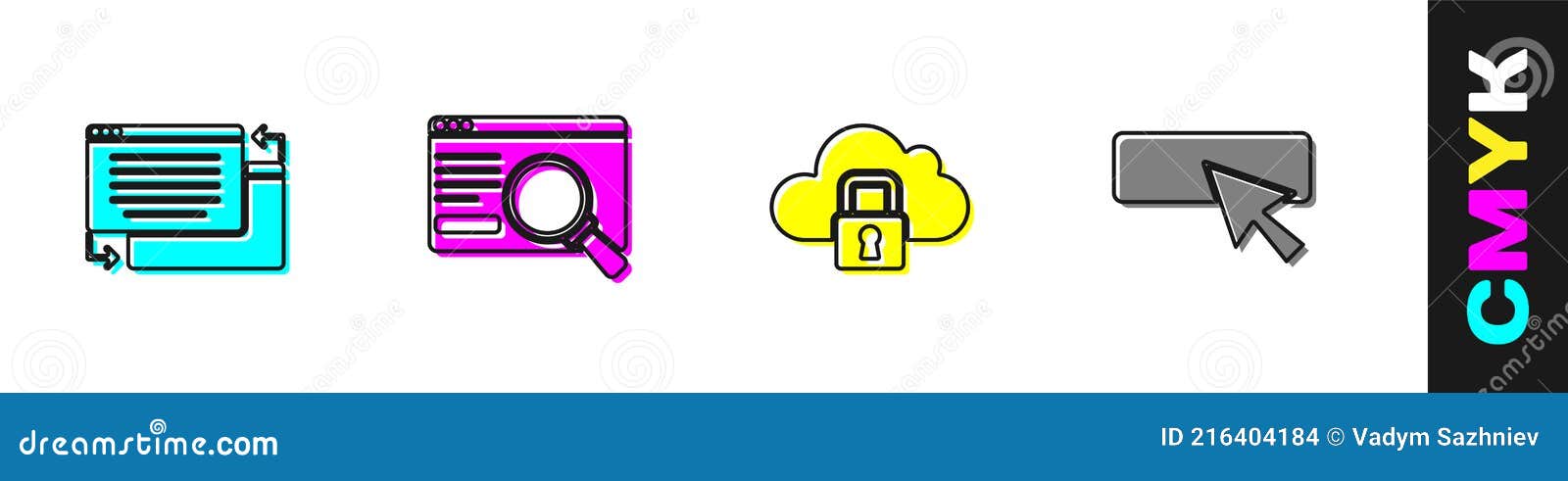 Set UI or UX Design, , Cloud Computing Lock and Icon. Vector Stock Vector - Illustration of ...