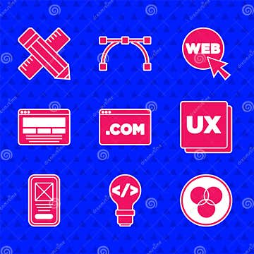Set UI or UX Design, Front End Development, RGB and CMYK Color Mixing, Web Graphic and Crossed ...
