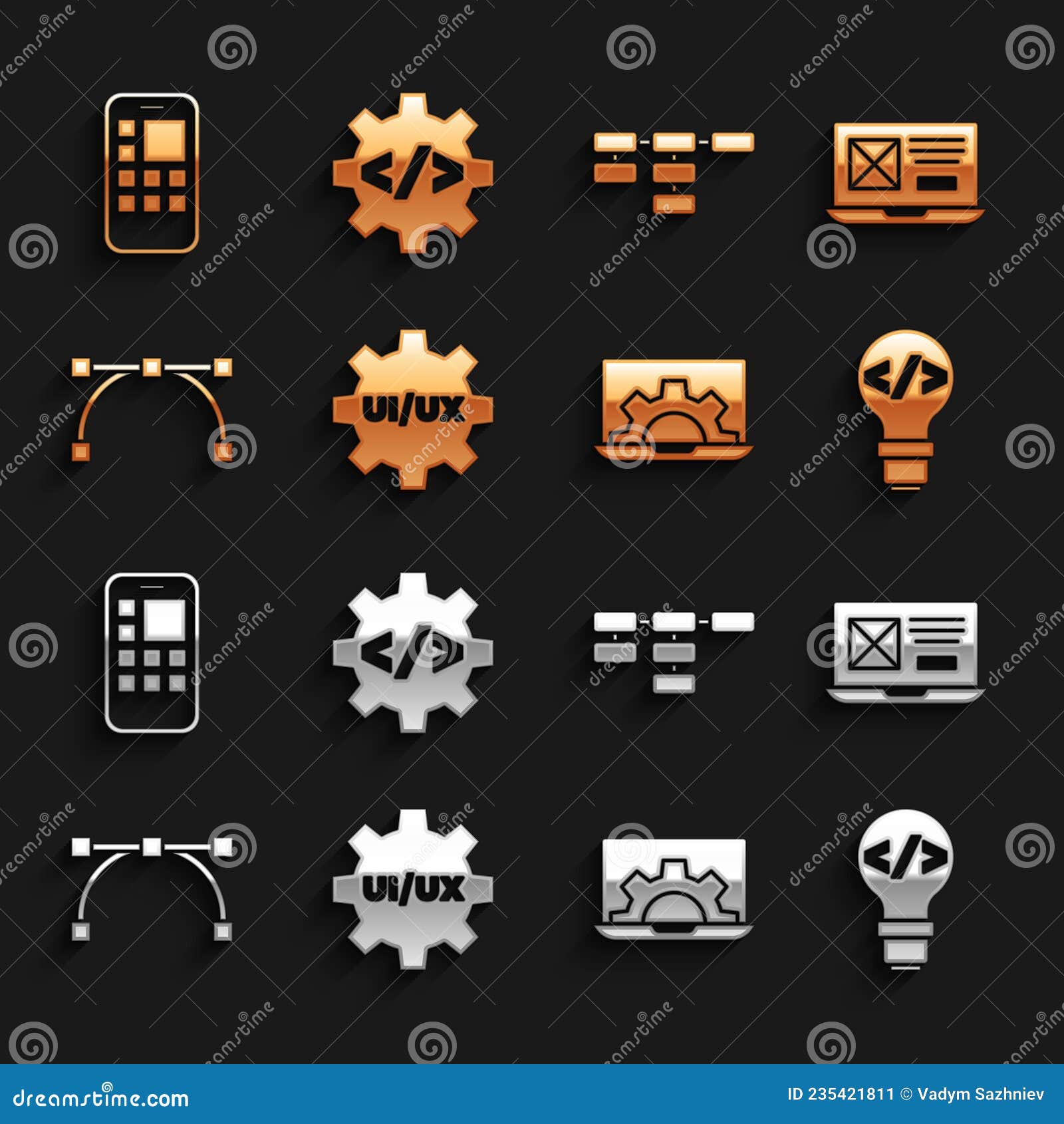 Set Ui Or Ux Design Front End Development Web Bezier Curve Site Map 7308