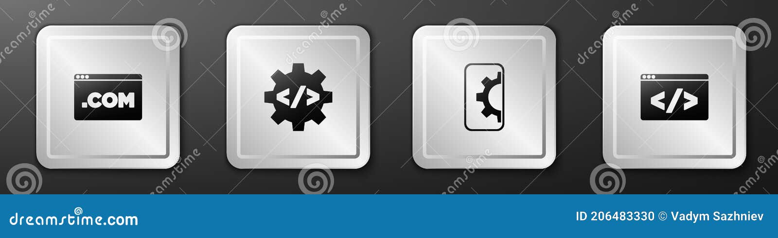 Set UI or UX Design, Front End Development, Web and Icon. Silver Square ...