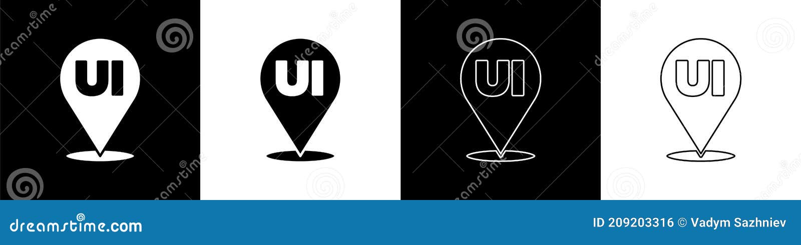 Set UI or UX Design Icon Isolated on Black and White Background. Vector ...