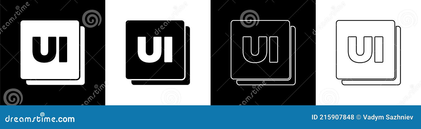 Set UI or UX Design Icon Isolated on Black and White Background. Vector ...