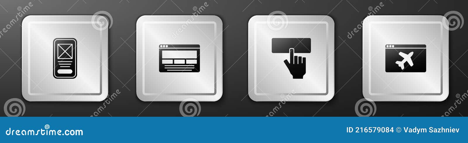 Set UI or UX Design, , Keyboard and Website Template Icon. Silver ...