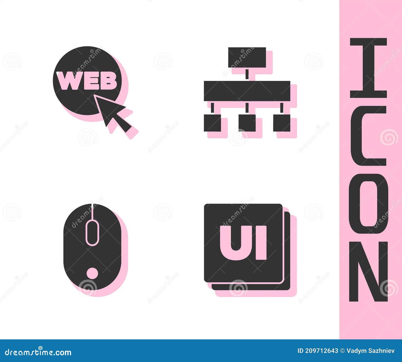 Set Ui Or Ux Design Web And Graphic Computer Mouse And Site Map Icon