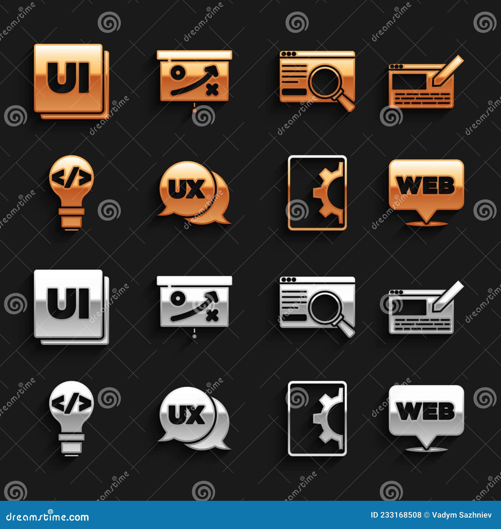 Set UI or UX Design, Web and Graphic, Development, Front End, and Planning Strategy Concept Icon ...