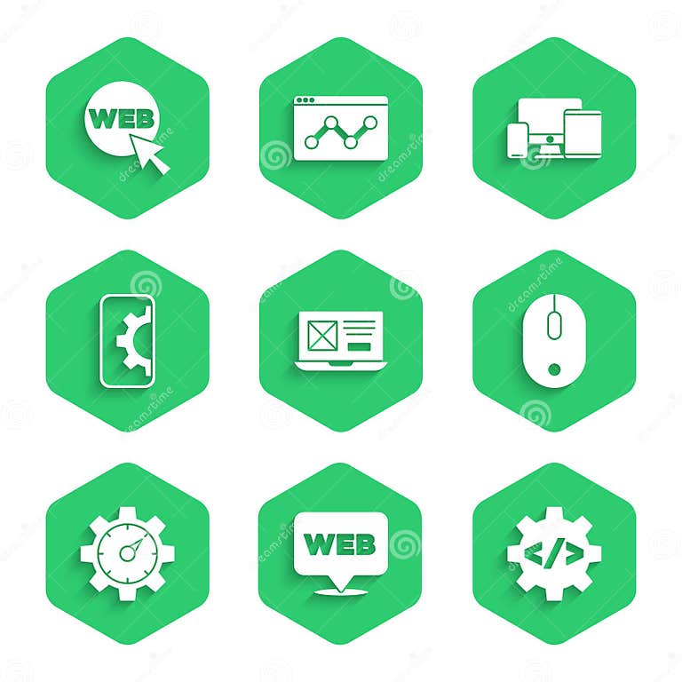 Set UI or UX Design, Web and Graphic, Front End Development, Computer Mouse, Website Statistic ...