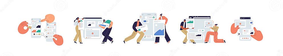 Set Of Ui And Ux Designers Creating Functional Web Interface Design For Websites And Mobile Apps