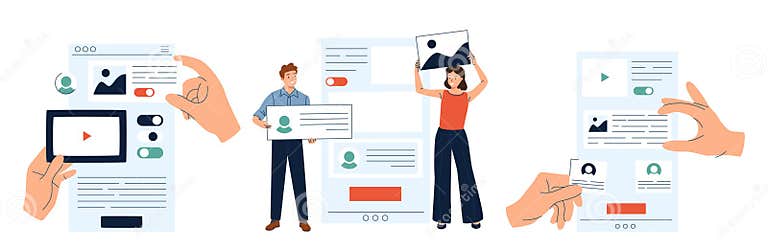 Set Of Ui And Ux Designers Creating Functional Web Interface Design For Websites And Mobile Apps