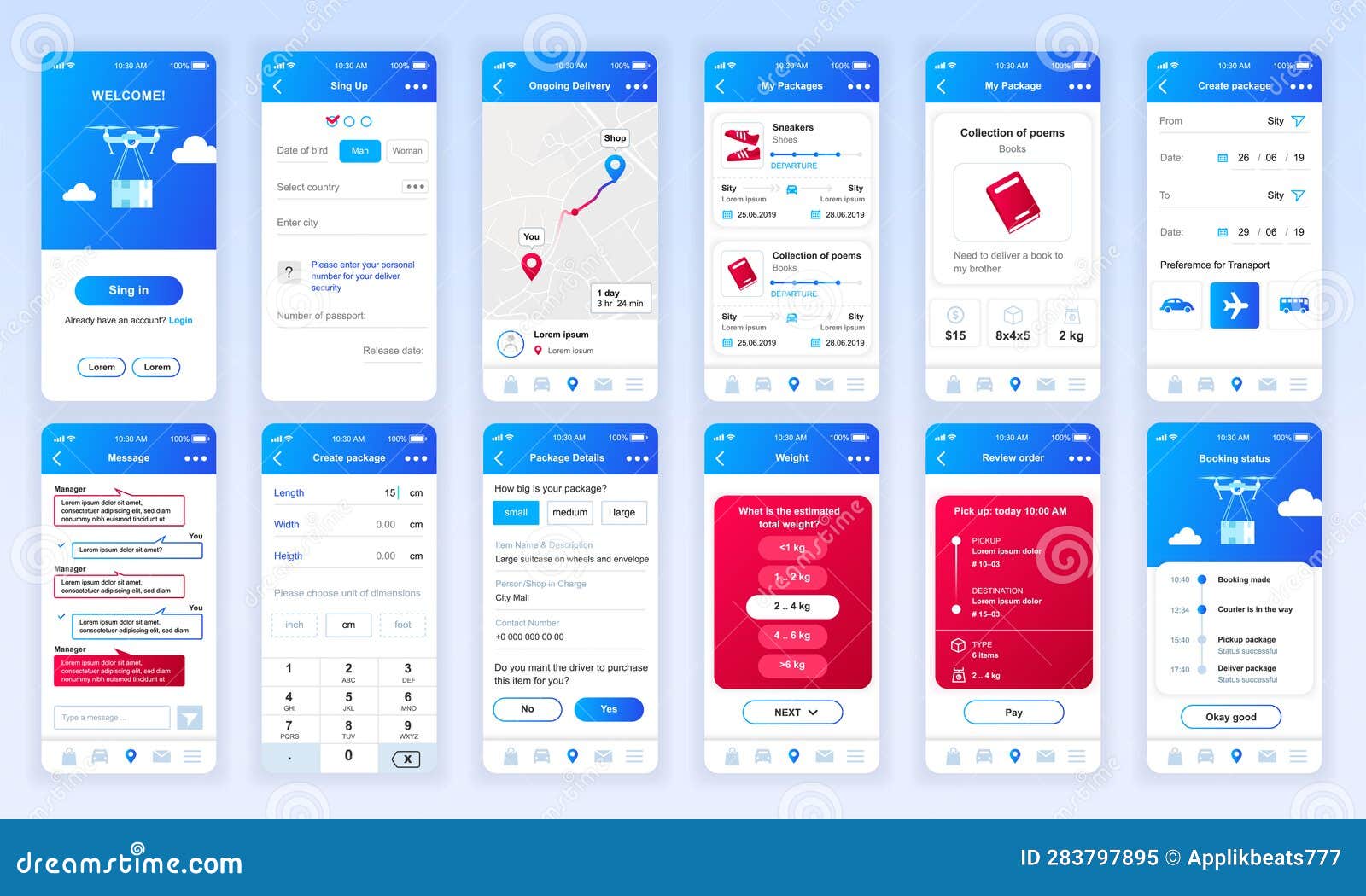 Set of UI, UX, GUI Screens Delivery App Flat Design Template for Mobile Apps, Responsive Website ...