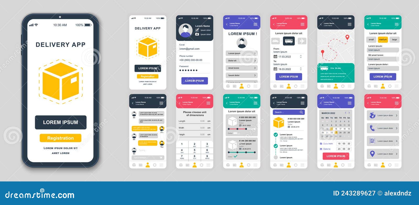 Set of UI, UX, GUI Screens Delivery App Flat Design Template for Mobile ...