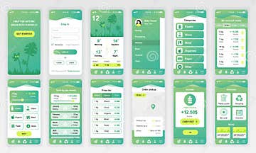 Set of UI, UX, GUI Screens Ecology App Flat Design Template for Mobile ...