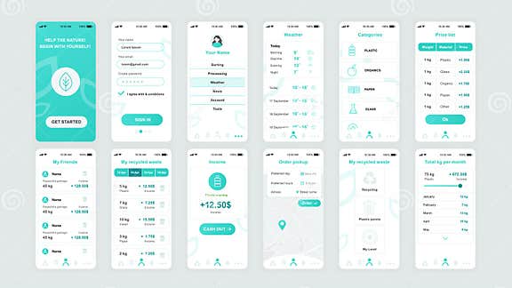 Set of UI, UX, GUI Screens Ecology App Flat Design Template for Mobile ...