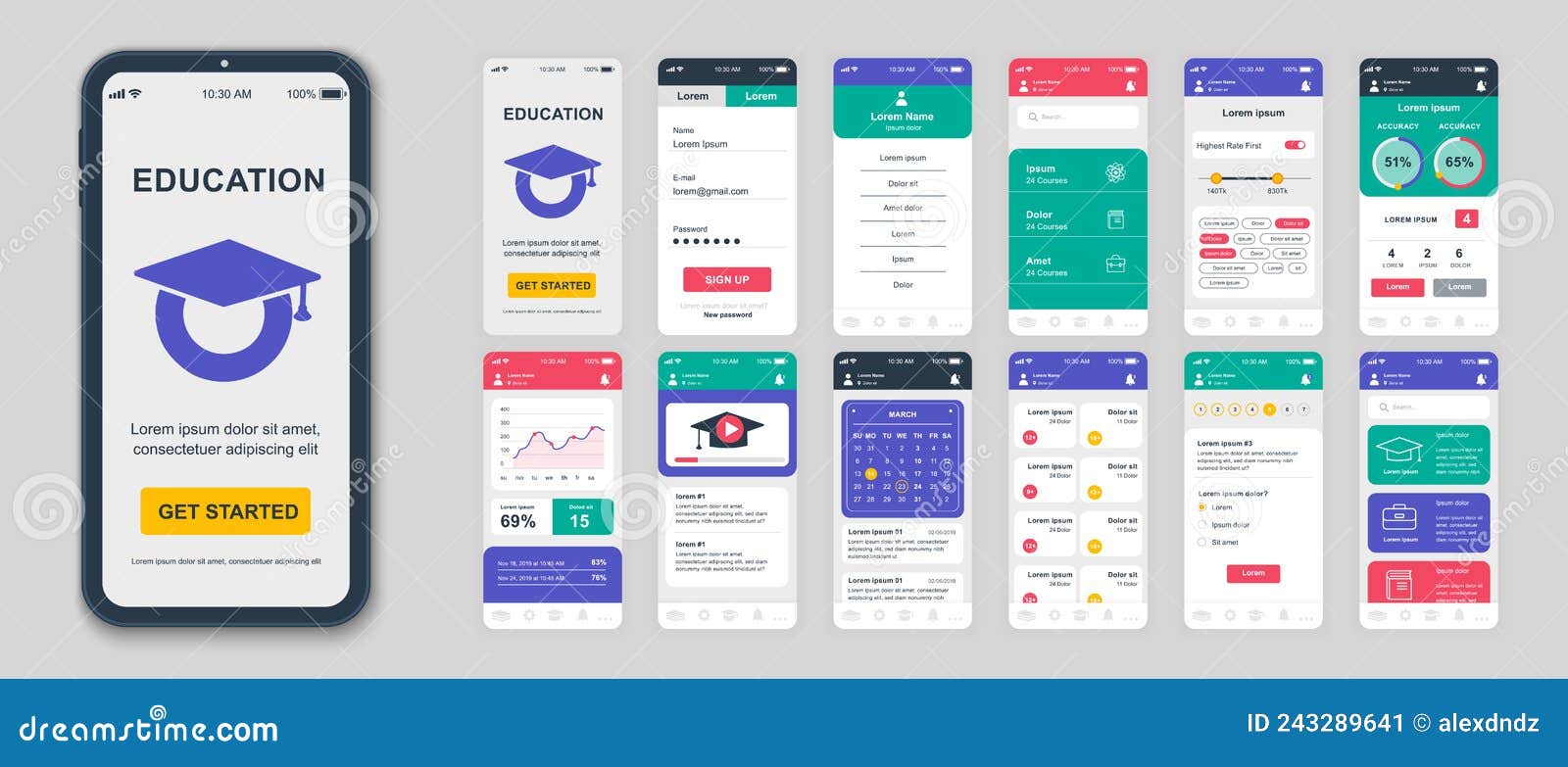 Set Of Ui Ux Gui Screens Education App Flat Design Template For Mobile Apps Responsive