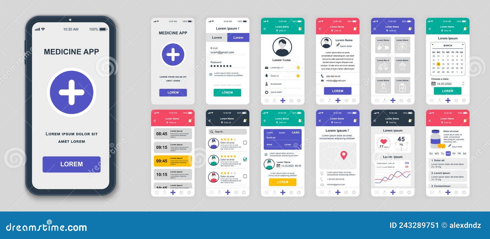 Set of UI, UX, GUI Screens Medicine App Flat Design Template for Mobile ...
