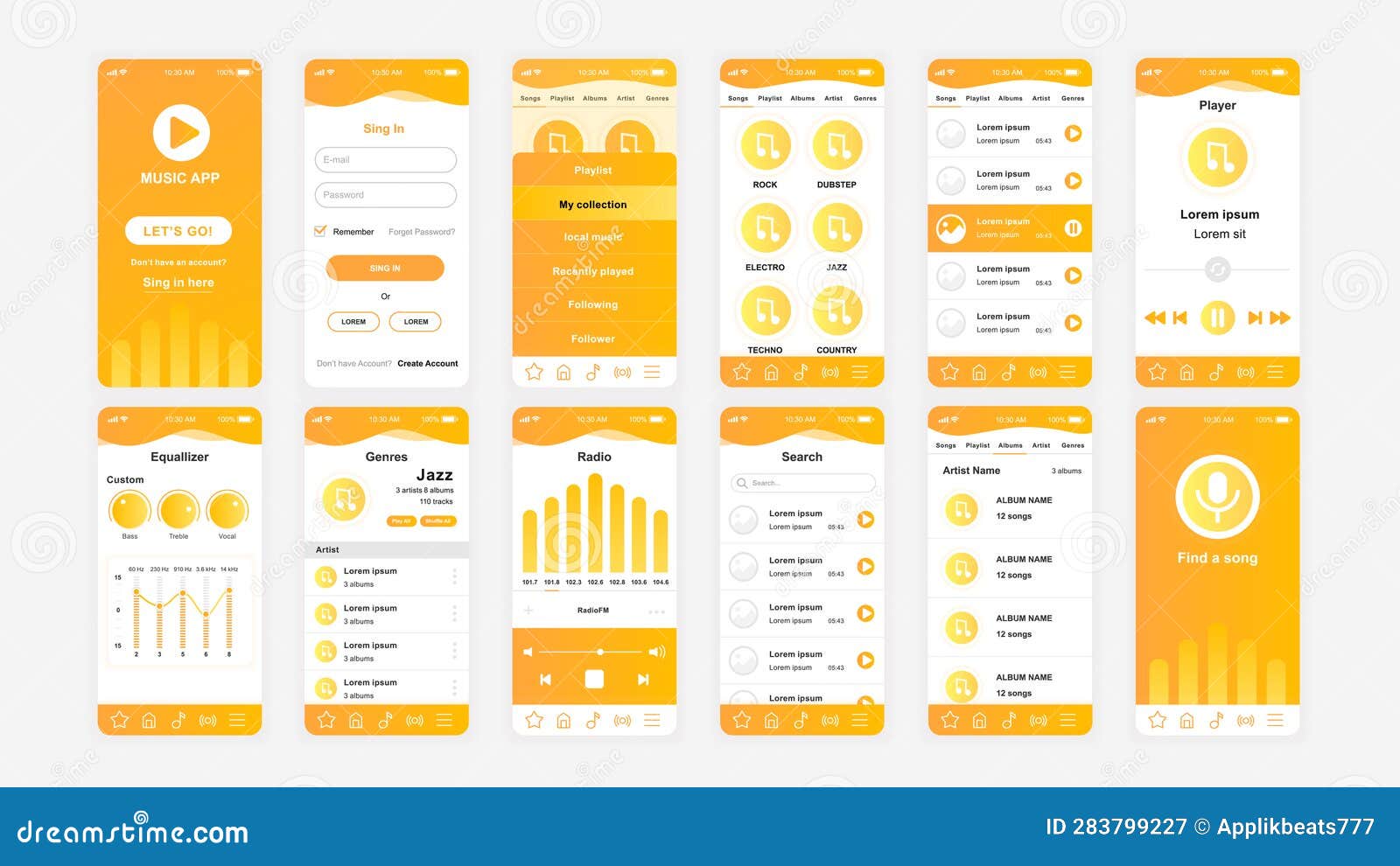 Set of UI, UX, GUI Screens Music App Flat Design Template for Mobile ...