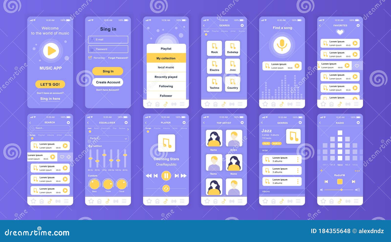 Set of UI, UX, GUI Screens Music App Flat Design Template for Mobile ... Set of UI, UX, GUI Screens Music App Flat Design Template for Mobile ...