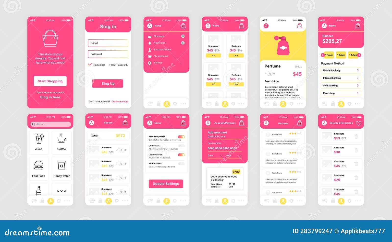 Set of UI, UX, GUI Screens Shopping App Flat Design Template for Mobile ...