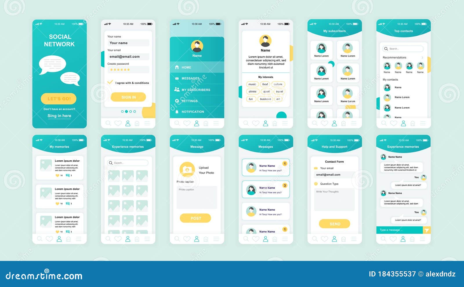 Set Of UI, UX, GUI Screens Social Network App Flat Design Template For ... Set Of UI, UX, GUI Screens Social Network App Flat Design Template For ...