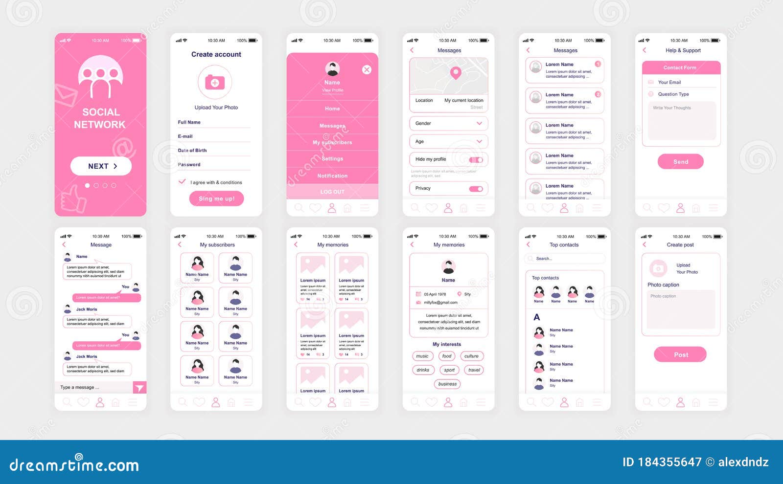 Set Of Ui Ux Gui Screens Social Network App Flat Design Template For Mobile Apps Responsive